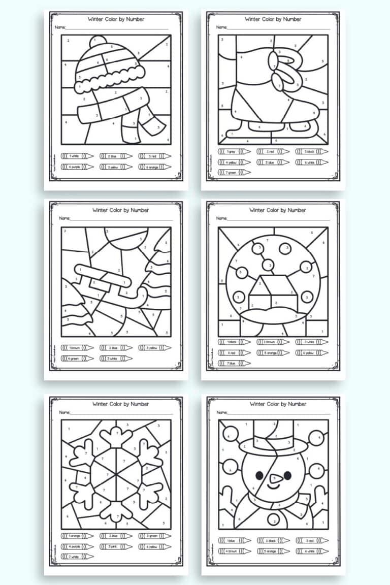Color by Number Winter Worksheets - The Artisan Life