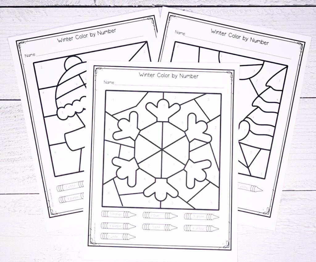 Color by Number Winter Worksheets - The Artisan Life