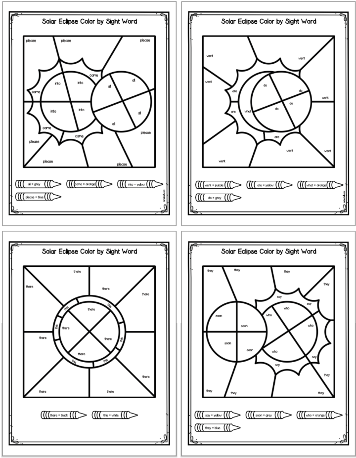 Free Printable Eclipse Color by Code Worksheets - The Artisan Life