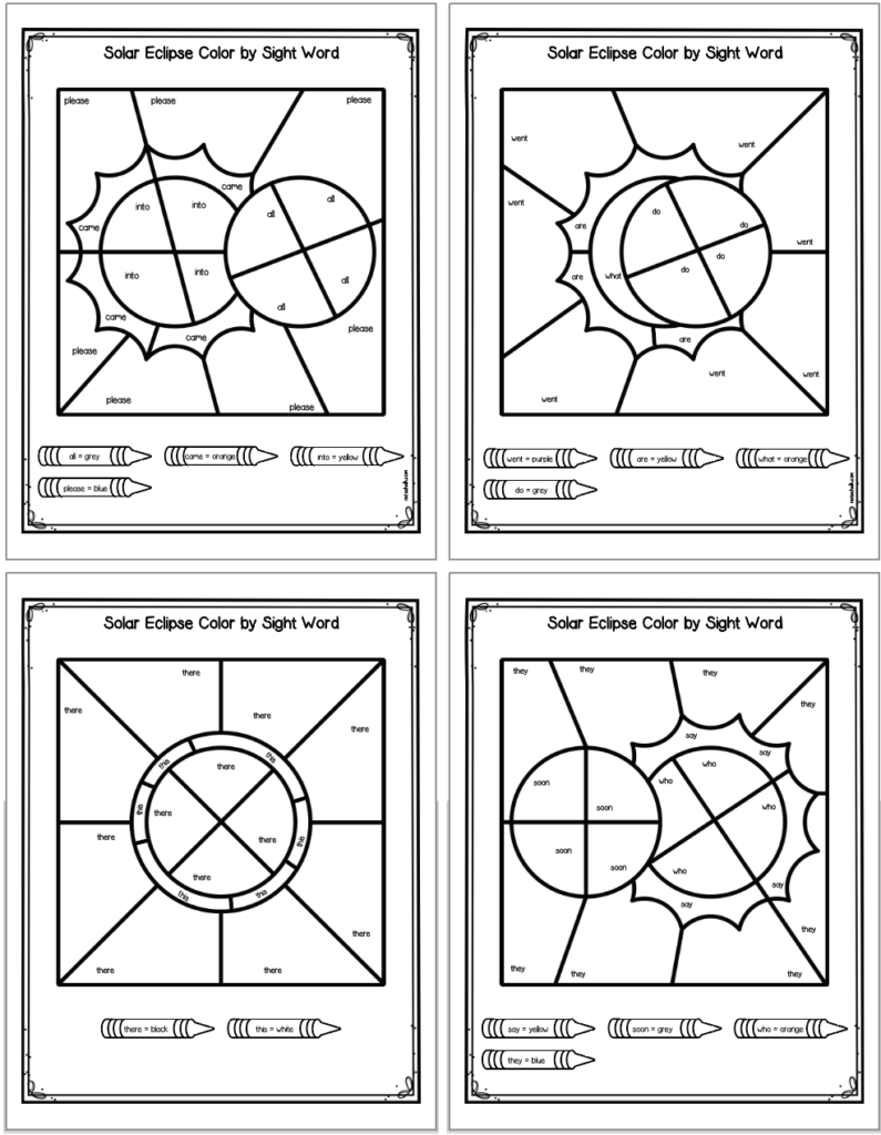 Free Printable Eclipse Color by Code Worksheets - The Artisan Life