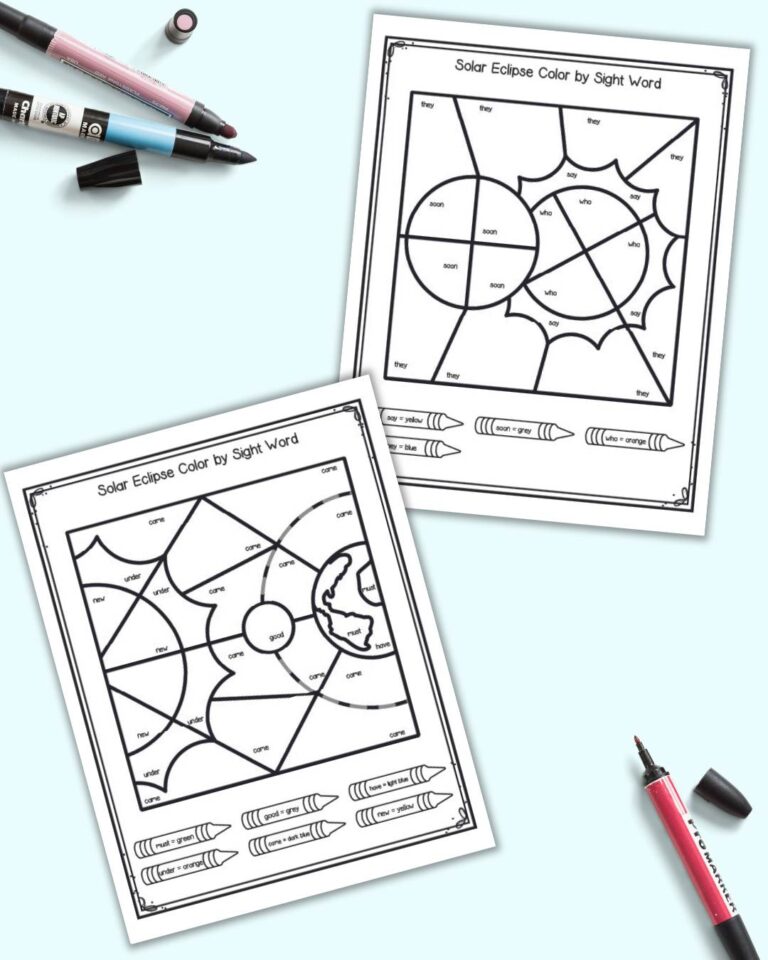 Free Printable Eclipse Color by Code Worksheets - The Artisan Life