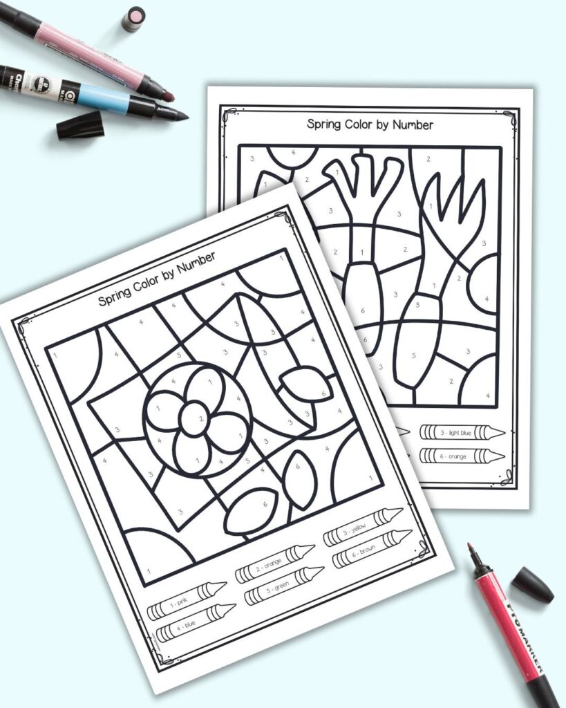 Free Printable Spring Color by Number Worksheets - The Artisan Life