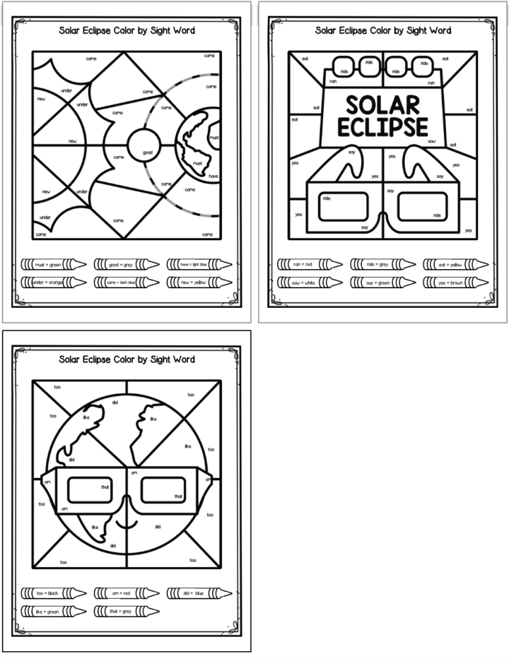 Free Printable Eclipse Color by Code Worksheets - The Artisan Life