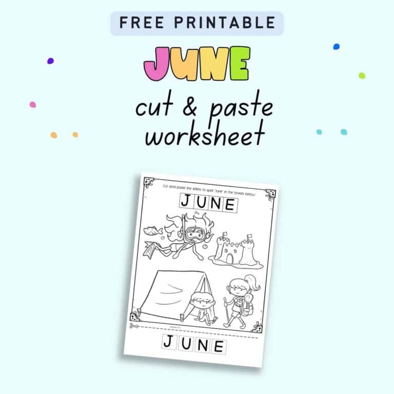 Free Printable June Cut and Paste Worksheet - The Artisan Life