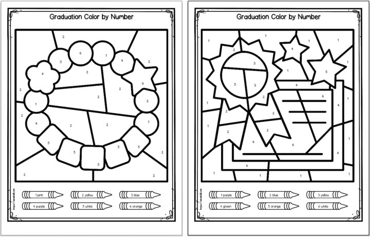 Free Printable Graduation Color by Number Worksheets - The Artisan Life