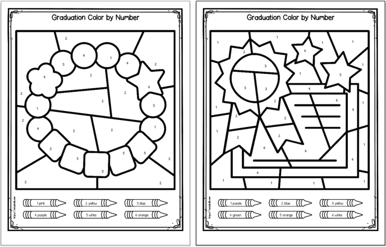 Free Printable Graduation Color by Number Worksheets - The Artisan Life