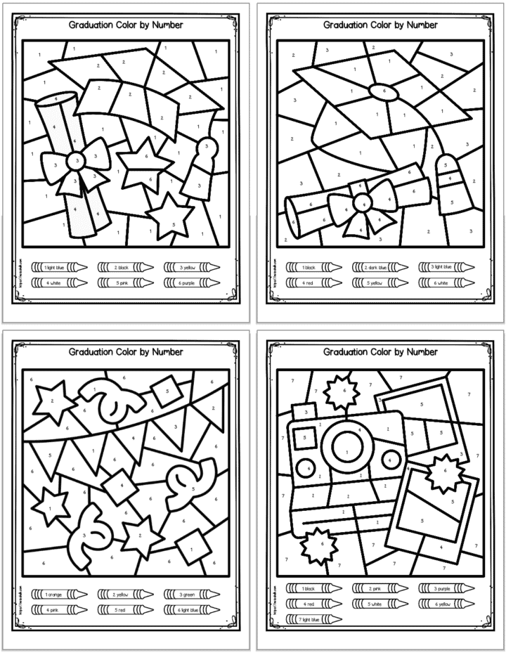 Free Printable Graduation Color by Number Worksheets - The Artisan Life
