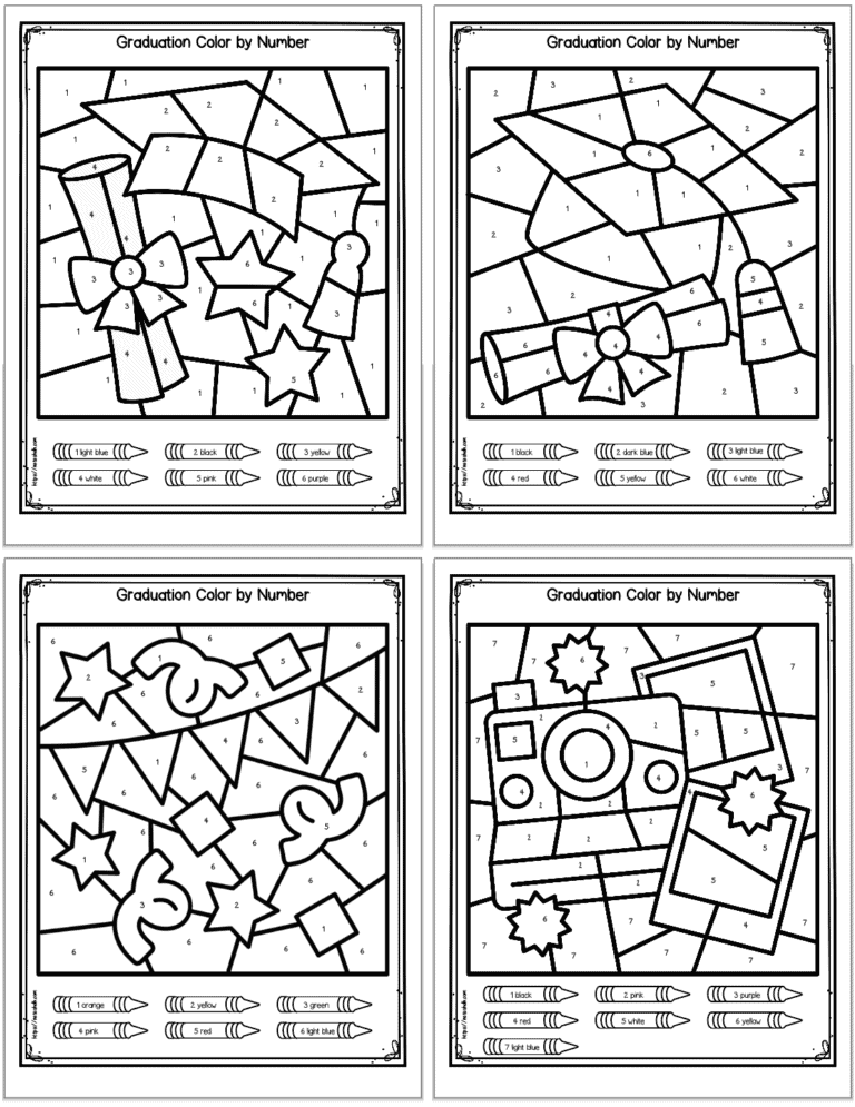 Free Printable Graduation Color by Number Worksheets - The Artisan Life