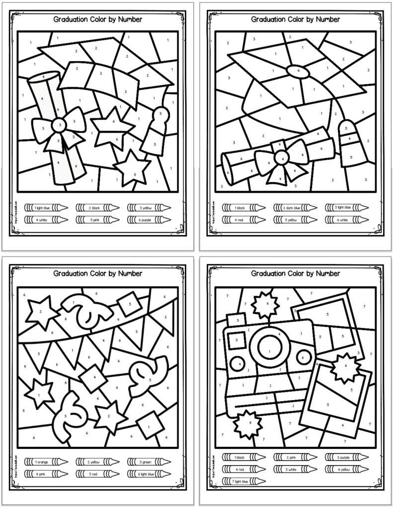 Free Printable Graduation Color by Number Worksheets - The Artisan Life