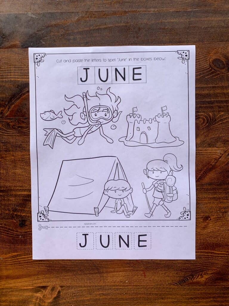 Free Printable June Cut and Paste Worksheet - The Artisan Life