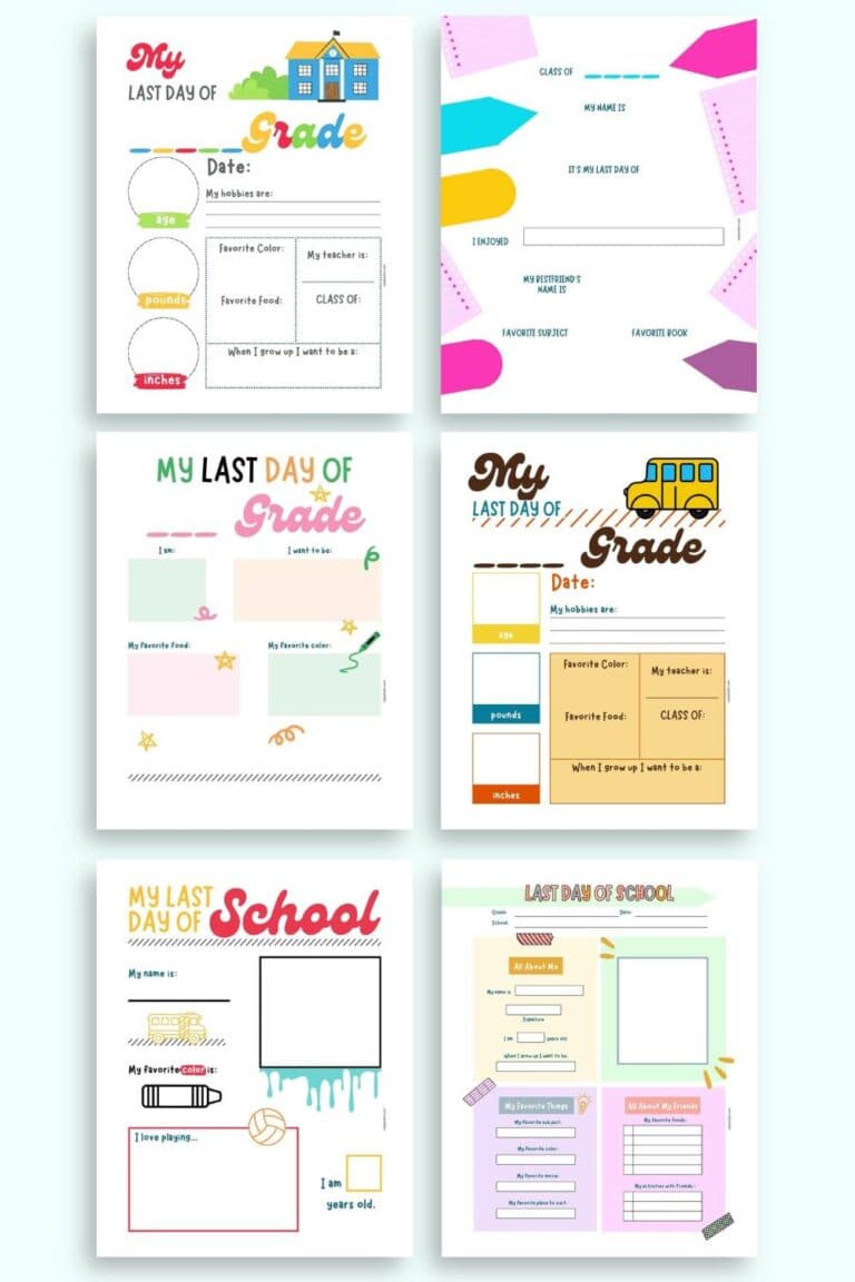 Free Printable Last Day of School Questionnaires - The Artisan Life