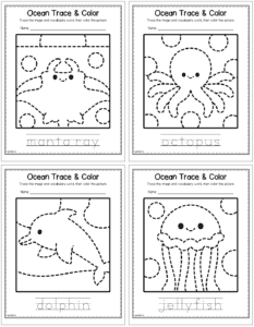 Ocean Animals Tracing and Coloring Pages - The Artisan Life