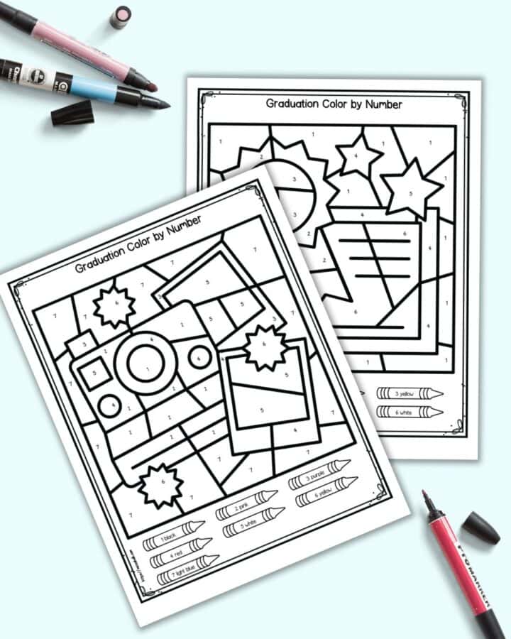 Free Printable Graduation Color by Number Worksheets - The Artisan Life