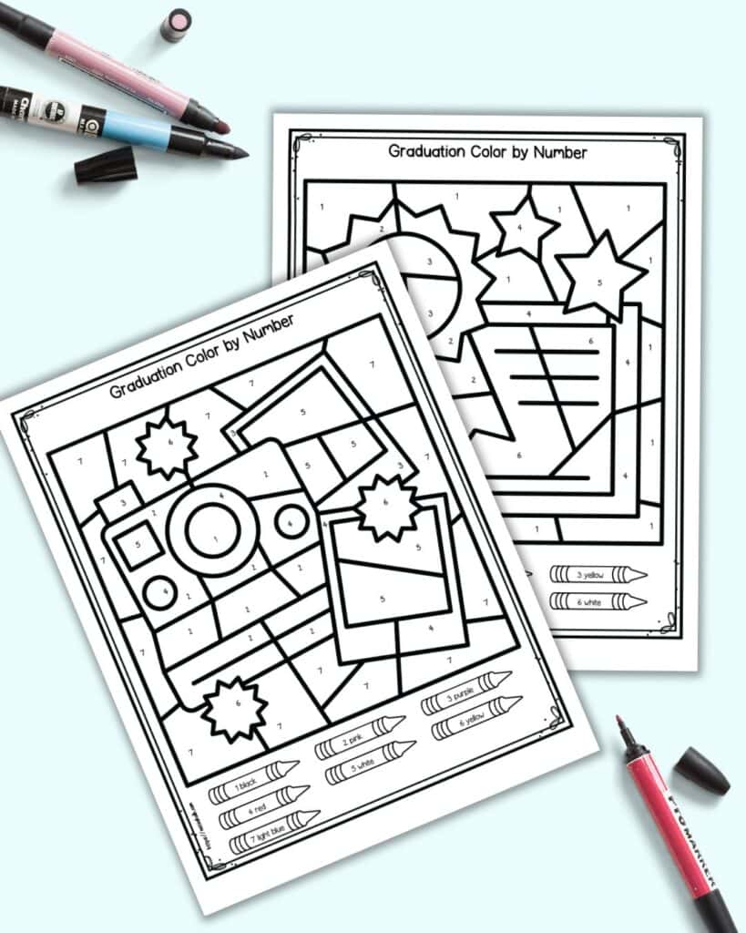 Free Printable Graduation Color by Number Worksheets - The Artisan Life