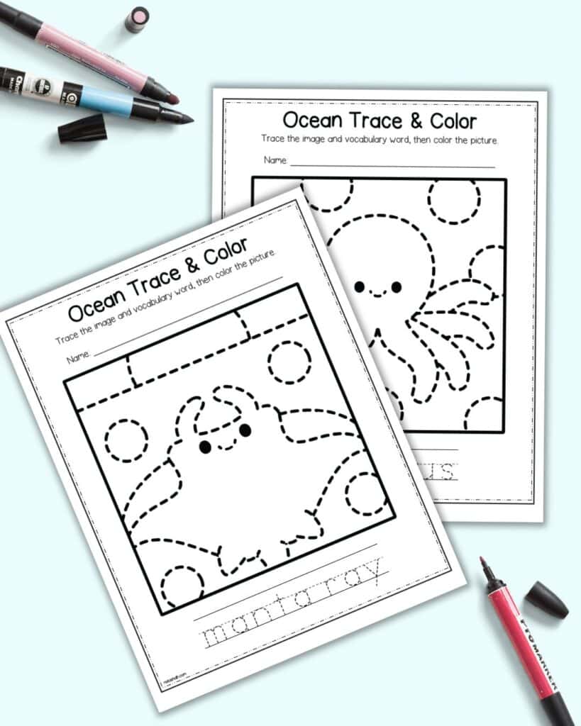 Ocean Animals Tracing and Coloring Pages - The Artisan Life