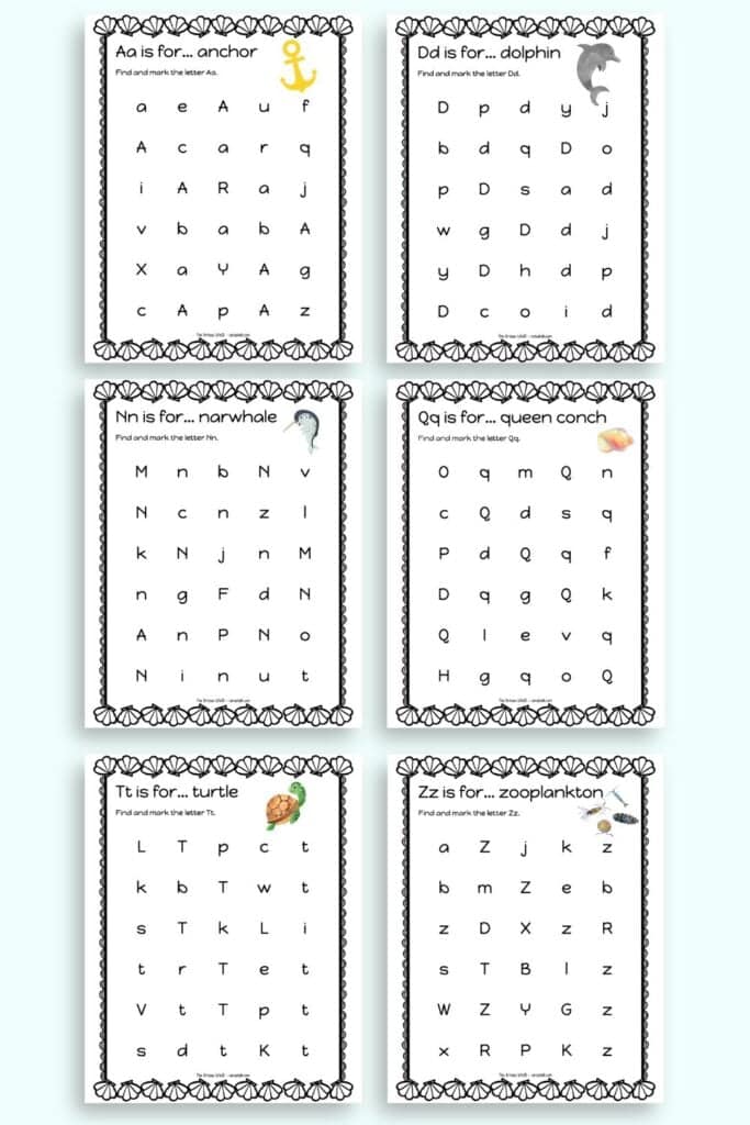 Free Printable Ocean Alphabet Find the Letters Worksheets - The Artisan ...