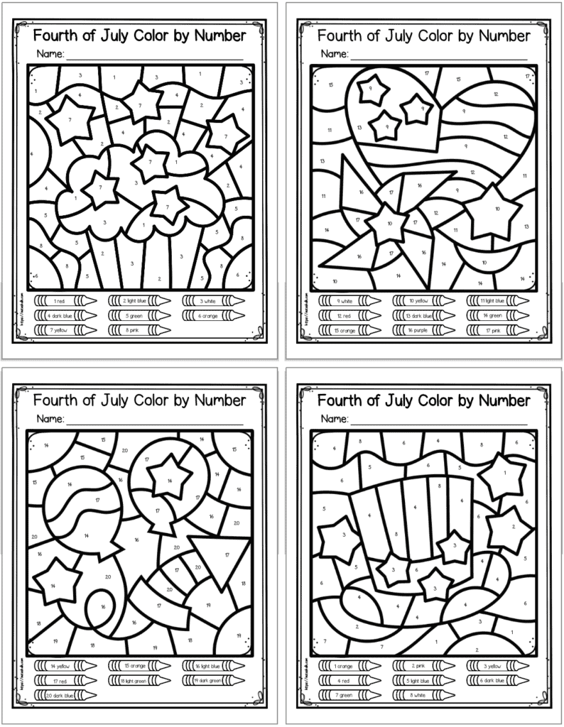 Fourth of July Color by Number Worksheets 1-20 - The Artisan Life