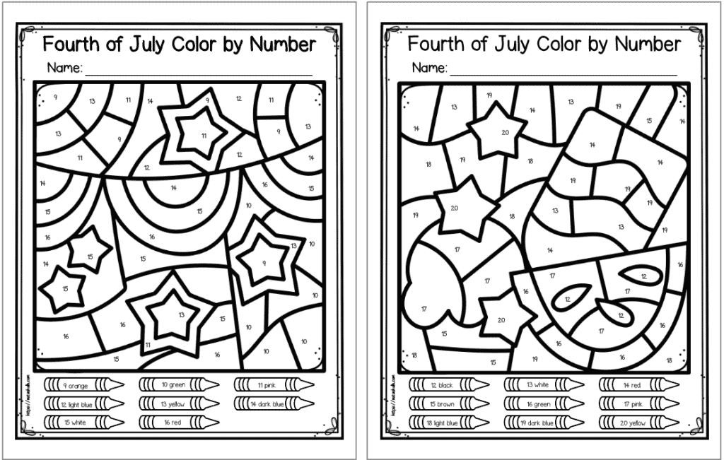 Fourth of July Color by Number Worksheets 1-20 - The Artisan Life