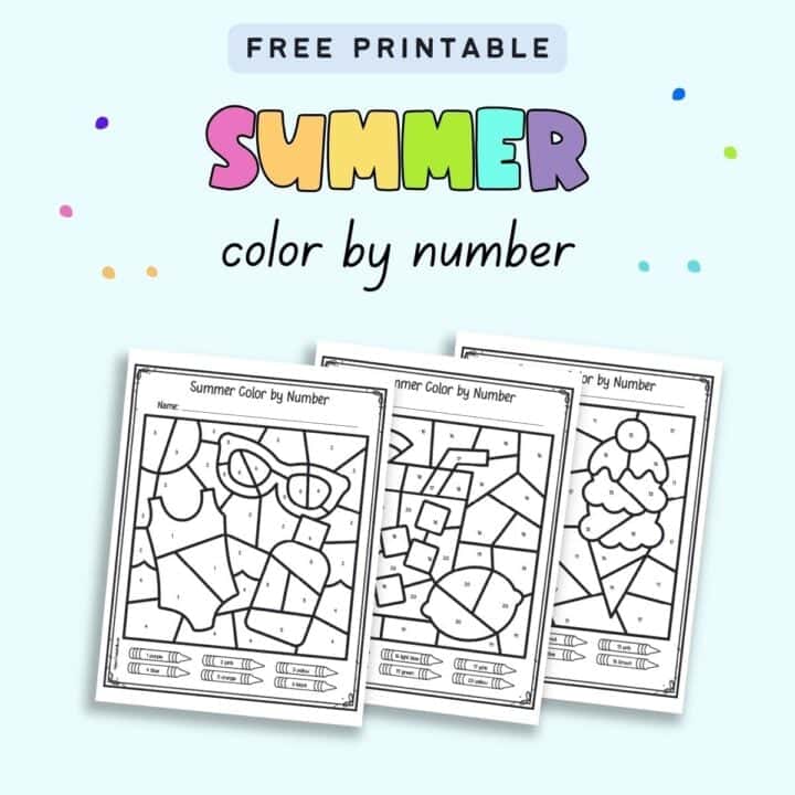 Free Printable Summer Color by Number Worksheets 1-20 - The Artisan Life