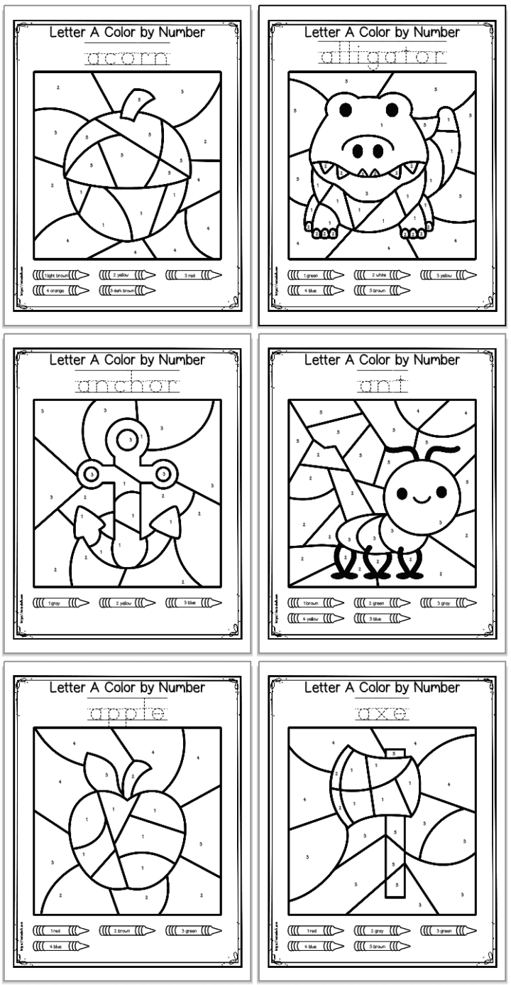 Free Printable Letter A Color by Number Worksheets - The Artisan Life