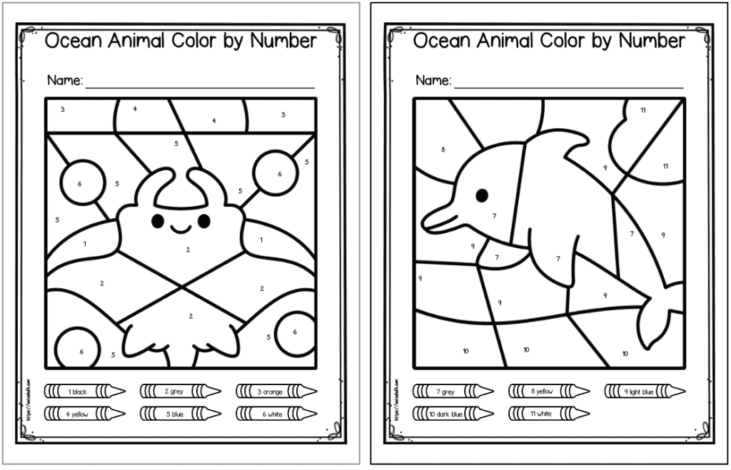 Free Printable Ocean Animal Color by Number Worksheets 1-20 - The ...