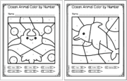 Free Printable Ocean Animal Color by Number Worksheets 1-20 - The ...