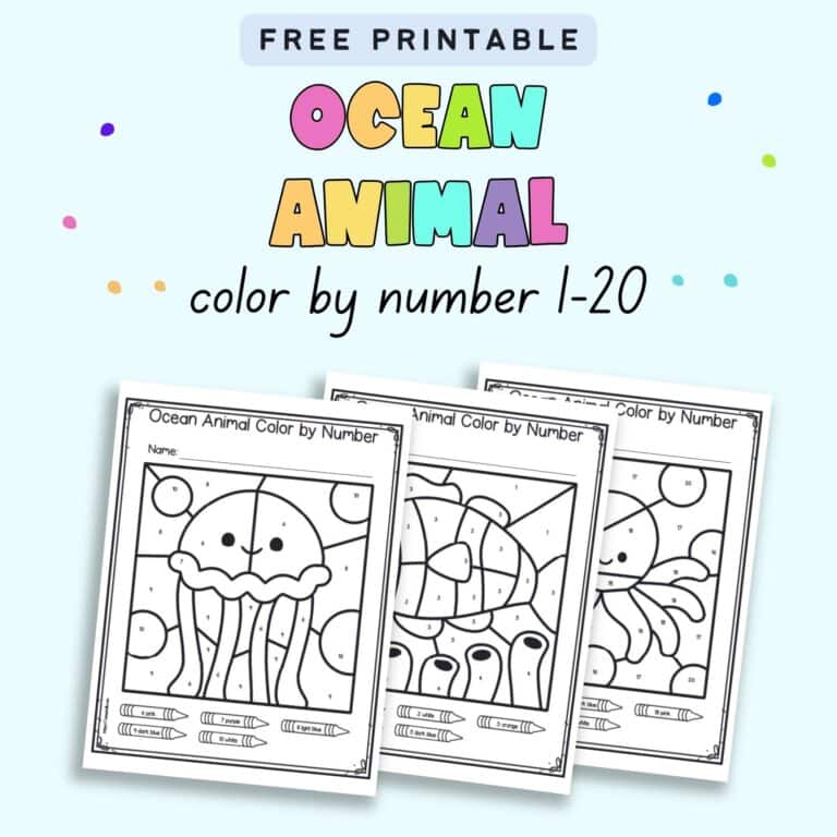Free Printable Ocean Animal Color by Number Worksheets 1-20 - The ...