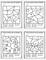 Free Printable Ocean Animal Color by Number Worksheets 1-20 - The ...