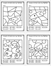 Free Printable Ocean Animal Color by Number Worksheets 1-20 - The ...