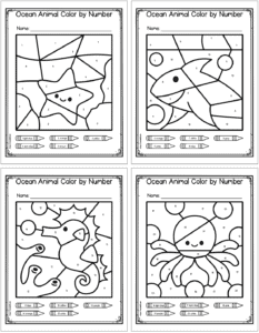 Free Printable Ocean Animal Color by Number Worksheets 1-20 - The ...