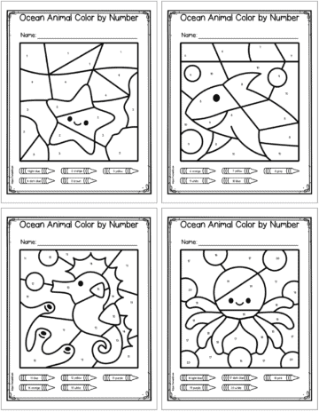 Free Printable Ocean Animal Color by Number Worksheets 1-20 - The ...