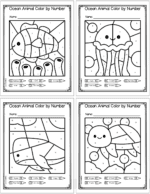 Free Printable Ocean Animal Color by Number Worksheets 1-20 - The ...