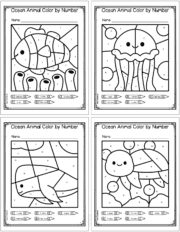 Free Printable Ocean Animal Color by Number Worksheets 1-20 - The ...