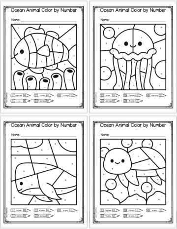 Free Printable Ocean Animal Color by Number Worksheets 1-20 - The ...