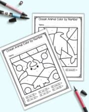 Free Printable Ocean Animal Color by Number Worksheets 1-20 - The ...