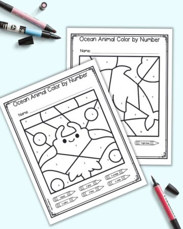 Free Printable Ocean Animal Color by Number Worksheets 1-20 - The ...