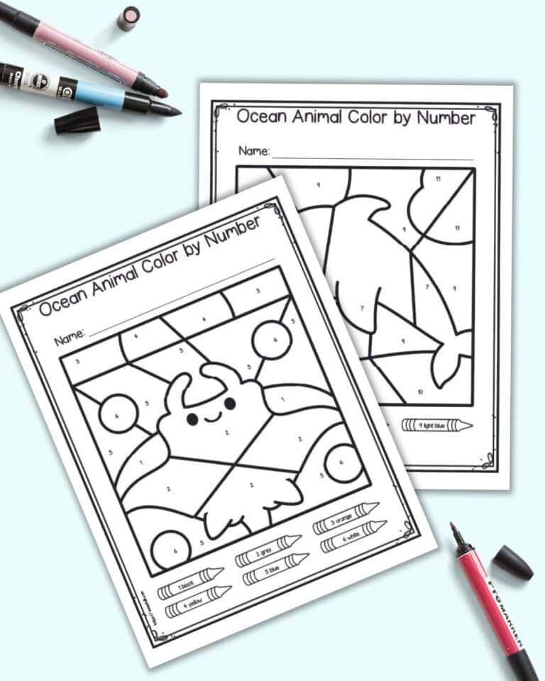 Free Printable Ocean Animal Color by Number Worksheets 1-20 - The ...