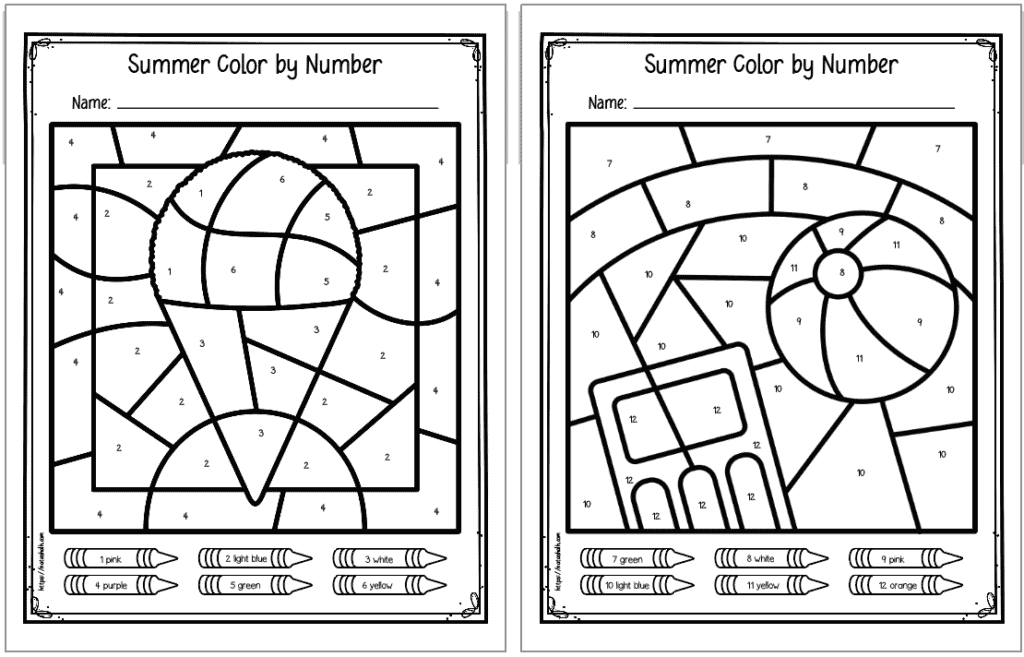 Free Printable Summer Color by Number Worksheets 1-20 - The Artisan Life