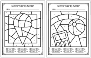 Free Printable Summer Color by Number Worksheets 1-20 - The Artisan Life