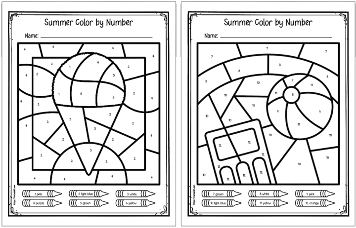 Free Printable Summer Color by Number Worksheets 1-20 - The Artisan Life