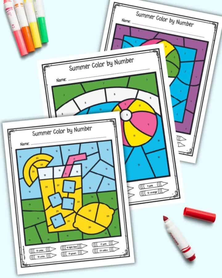 Free Printable Summer Color by Number Worksheets 1-20 - The Artisan Life