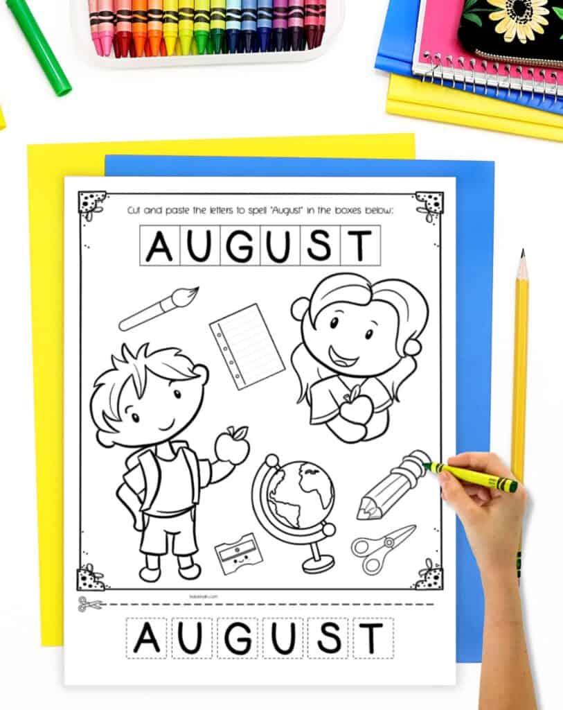 August Coloring Page Cut and Paste Worksheet - The Artisan Life