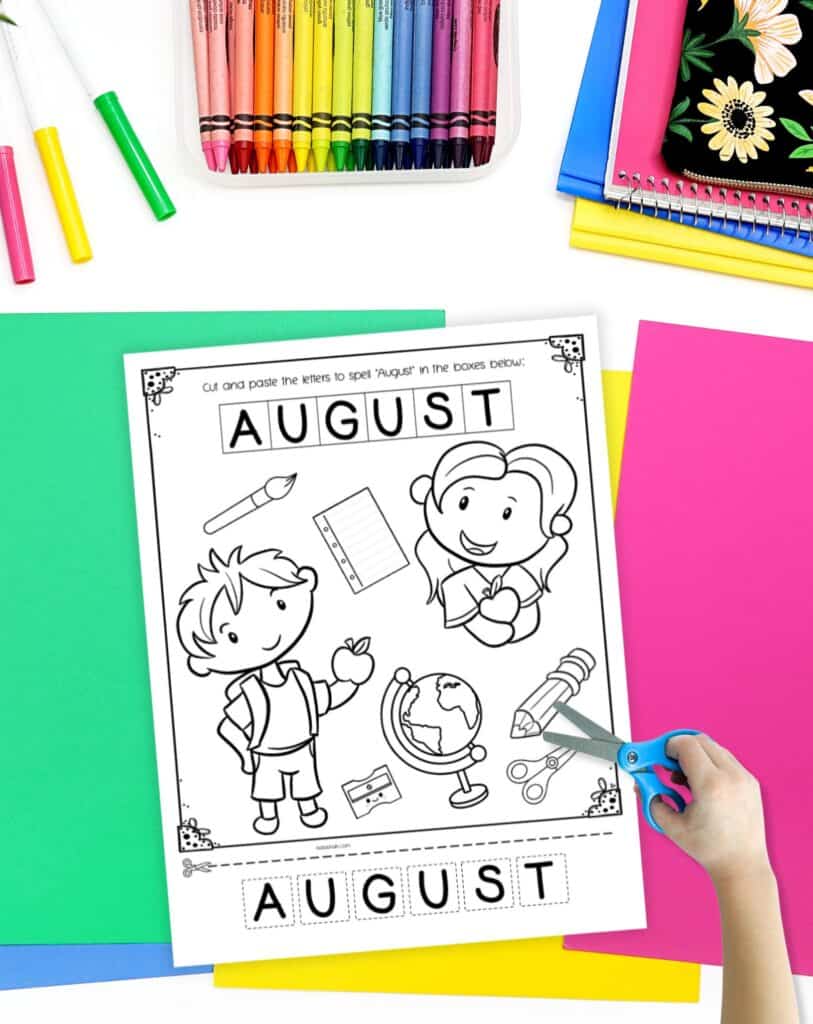August Coloring Page Cut and Paste Worksheet - The Artisan Life