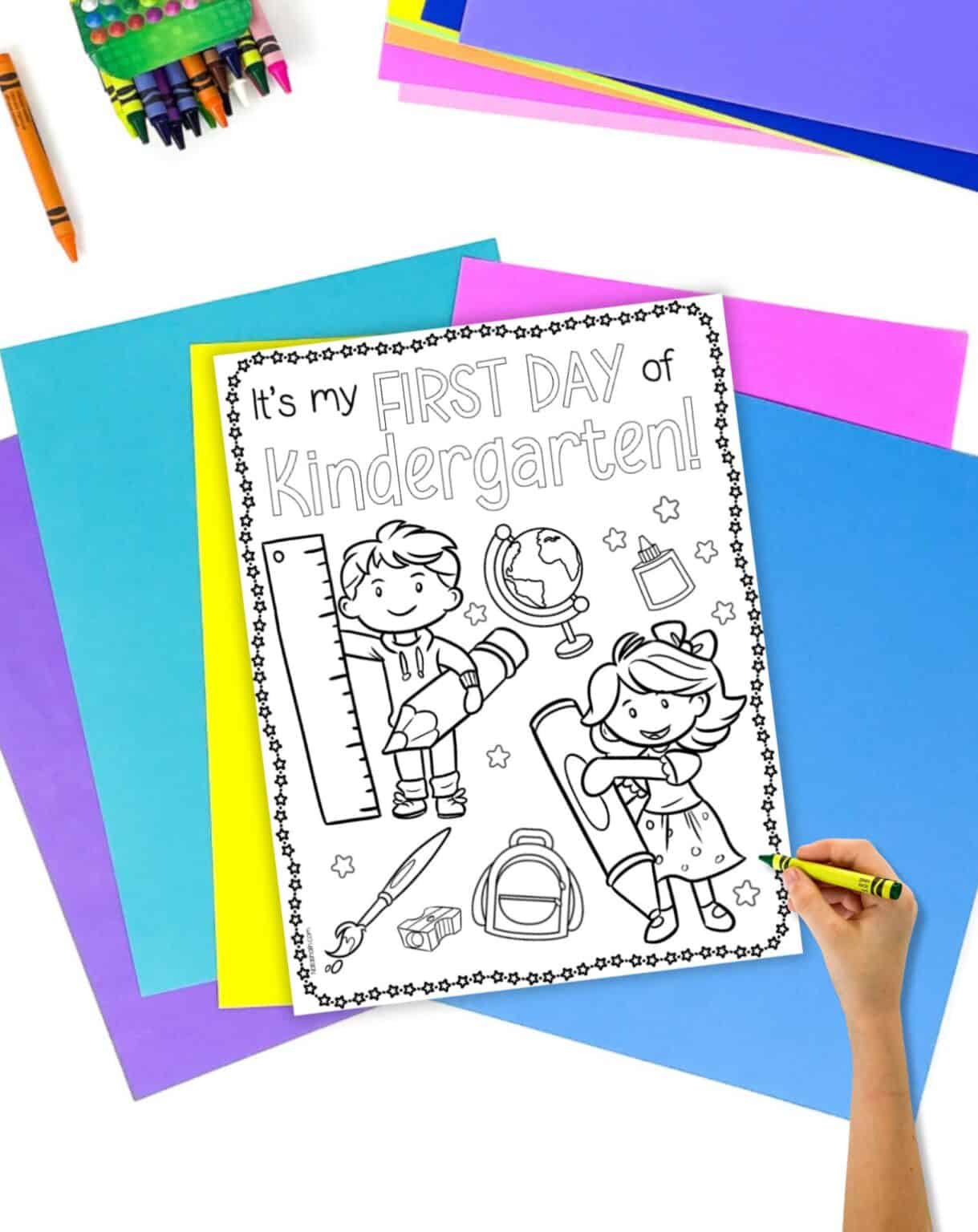 Free Printable First Day of Kindergarten Coloring Page - The Artisan Life