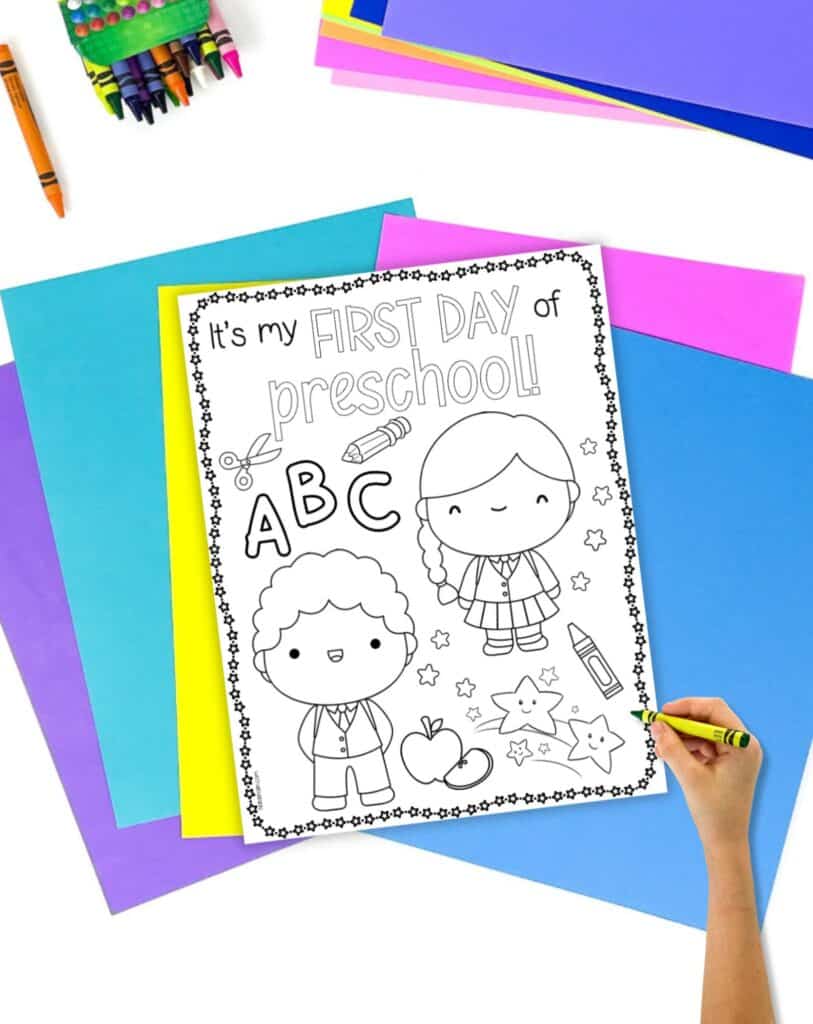 Free Printable First Day of Preschool Coloring Page - The Artisan Life