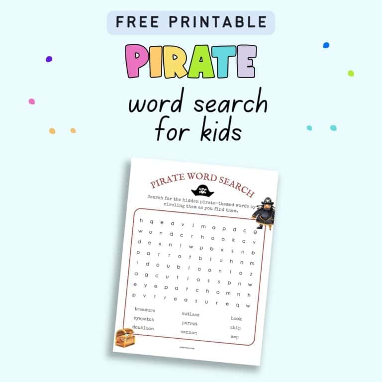 Free Printable Pirate Word Search for Kids - The Artisan Life