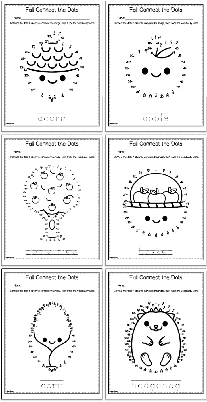 Free Printable Fall Dot to Dot Worksheets - The Artisan Life