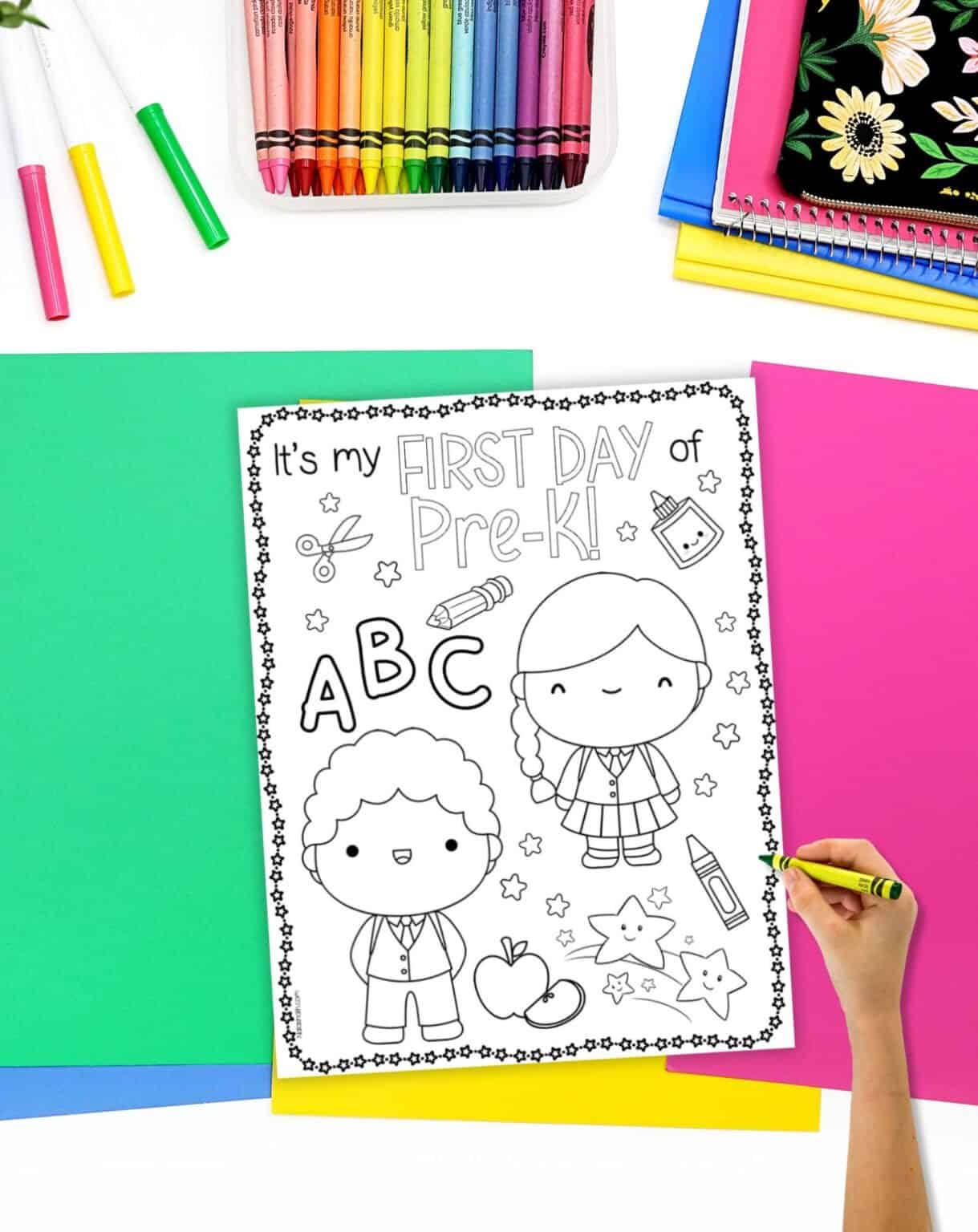 Free Printable First Day of Pre-K Coloring Page - The Artisan Life