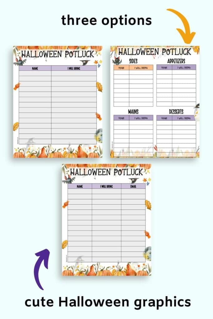 Free Printable Halloween Potluck Sign up Sheet - The Artisan Life