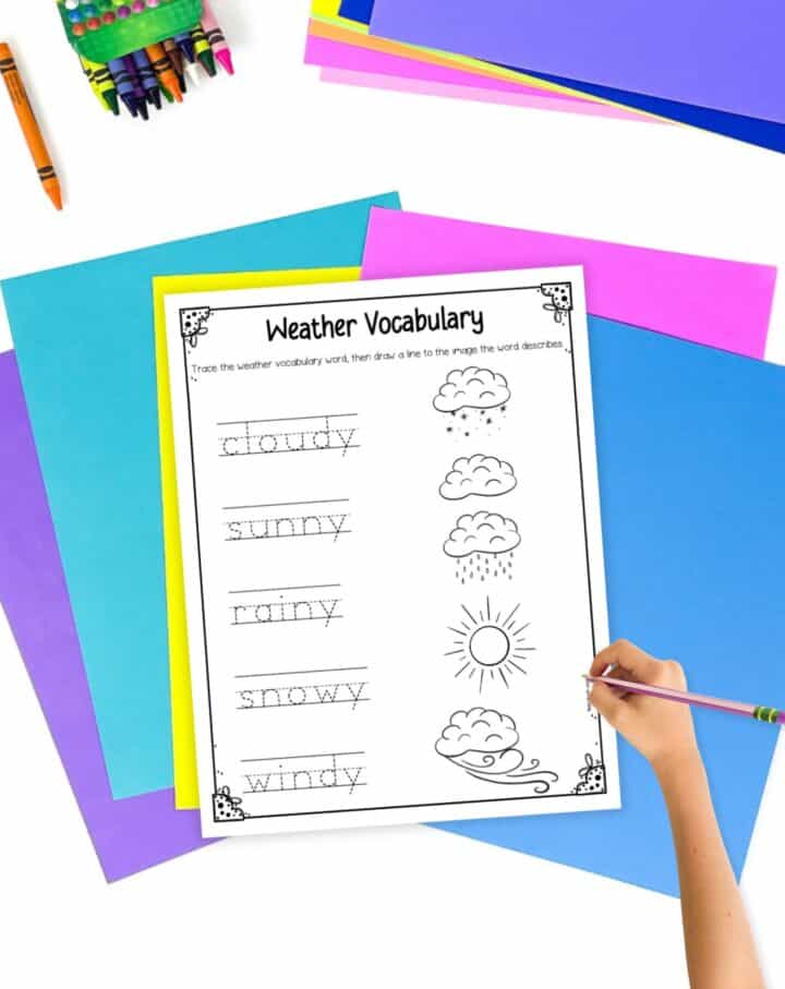 Free Printable Weather Word Tracing Worksheet - The Artisan Life